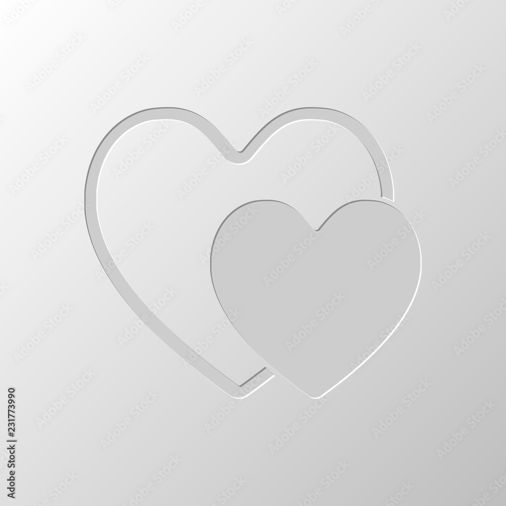 2 hearts. Simple icon. Paper design. Cutted symbol. Pitted style Stock ...
