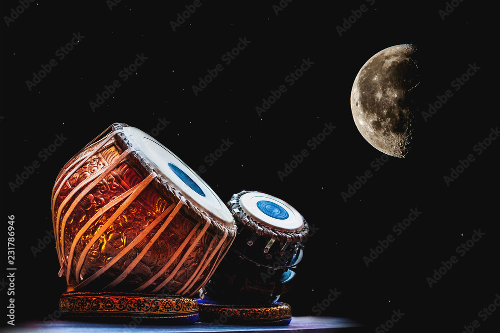 ethnic musical instrument tabla on the night sky background Stock Photo ...