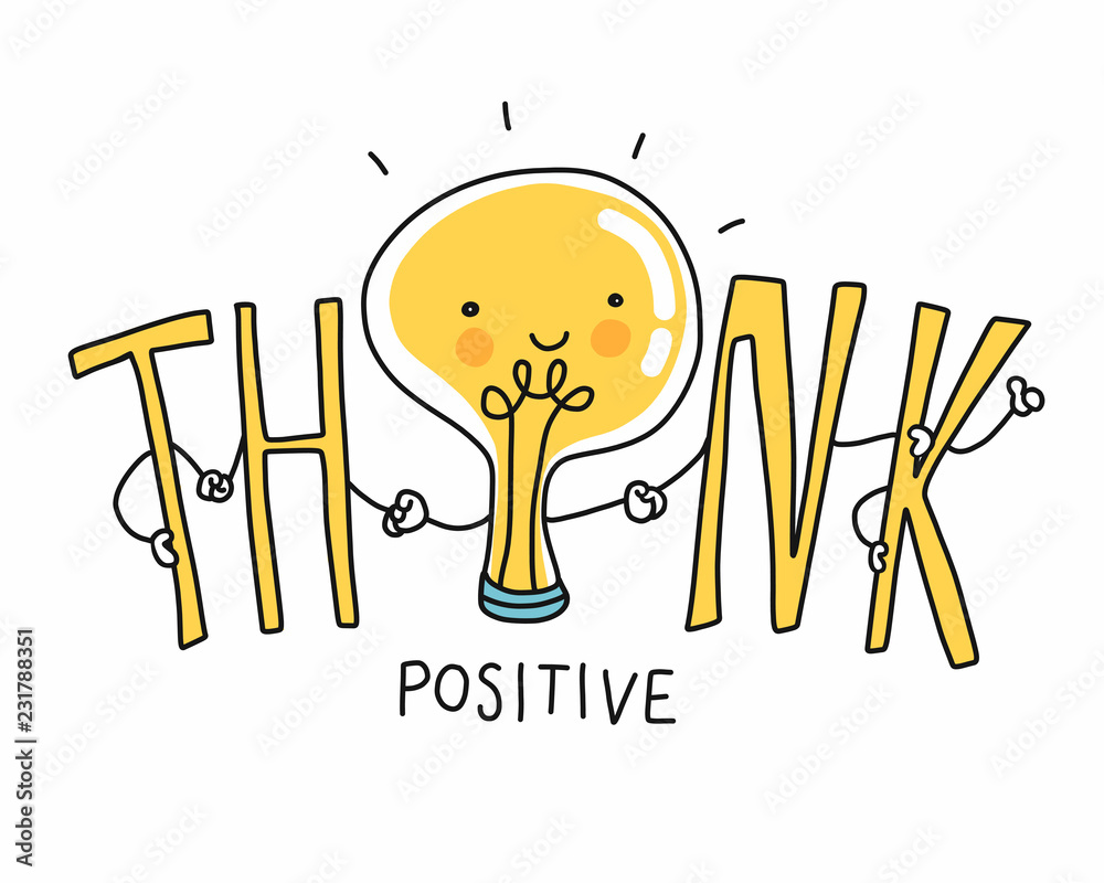 Think positive lightbulb cartoon doodle vector illustration Stock ...