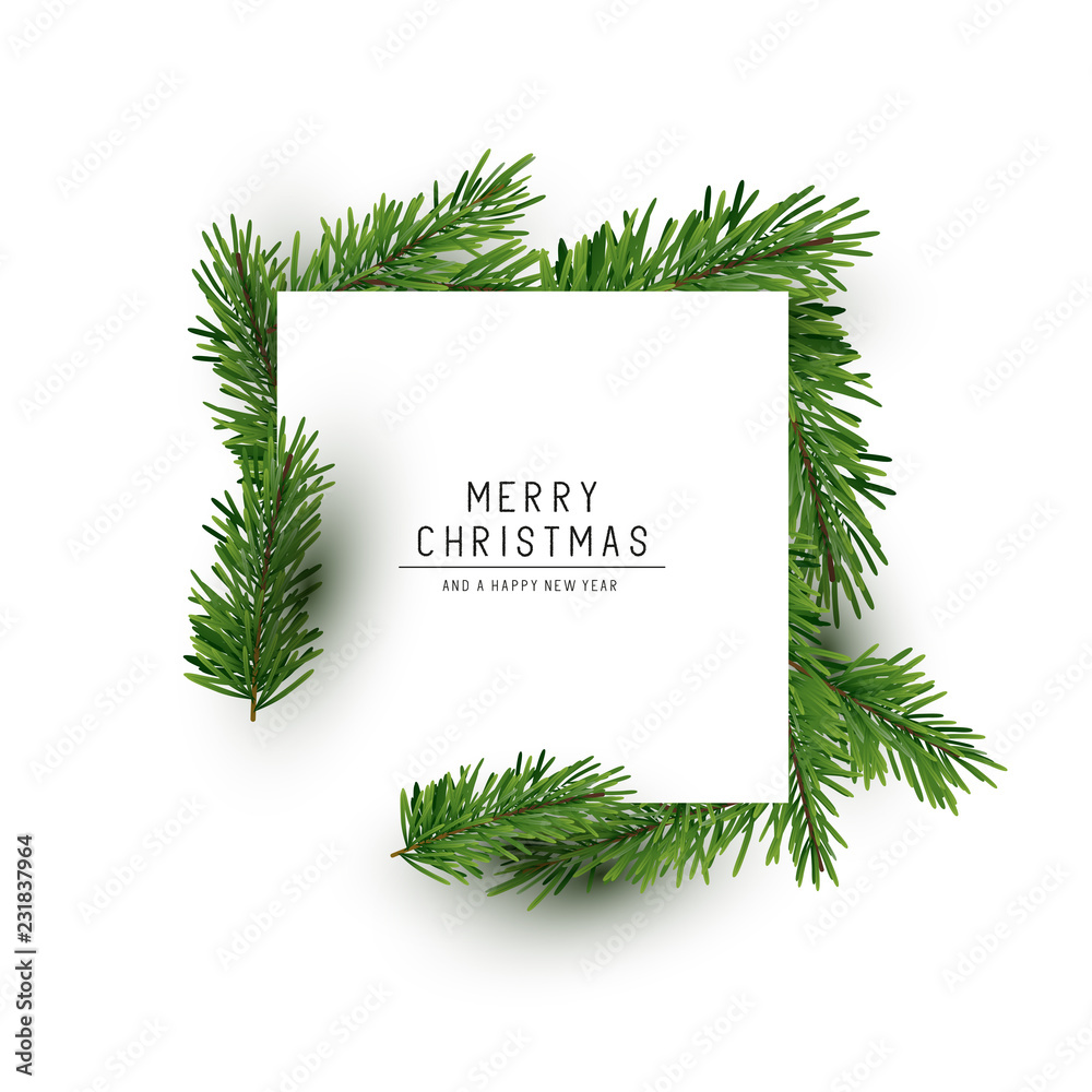 A christmas square shaped layout background with fir branches. Vector ...