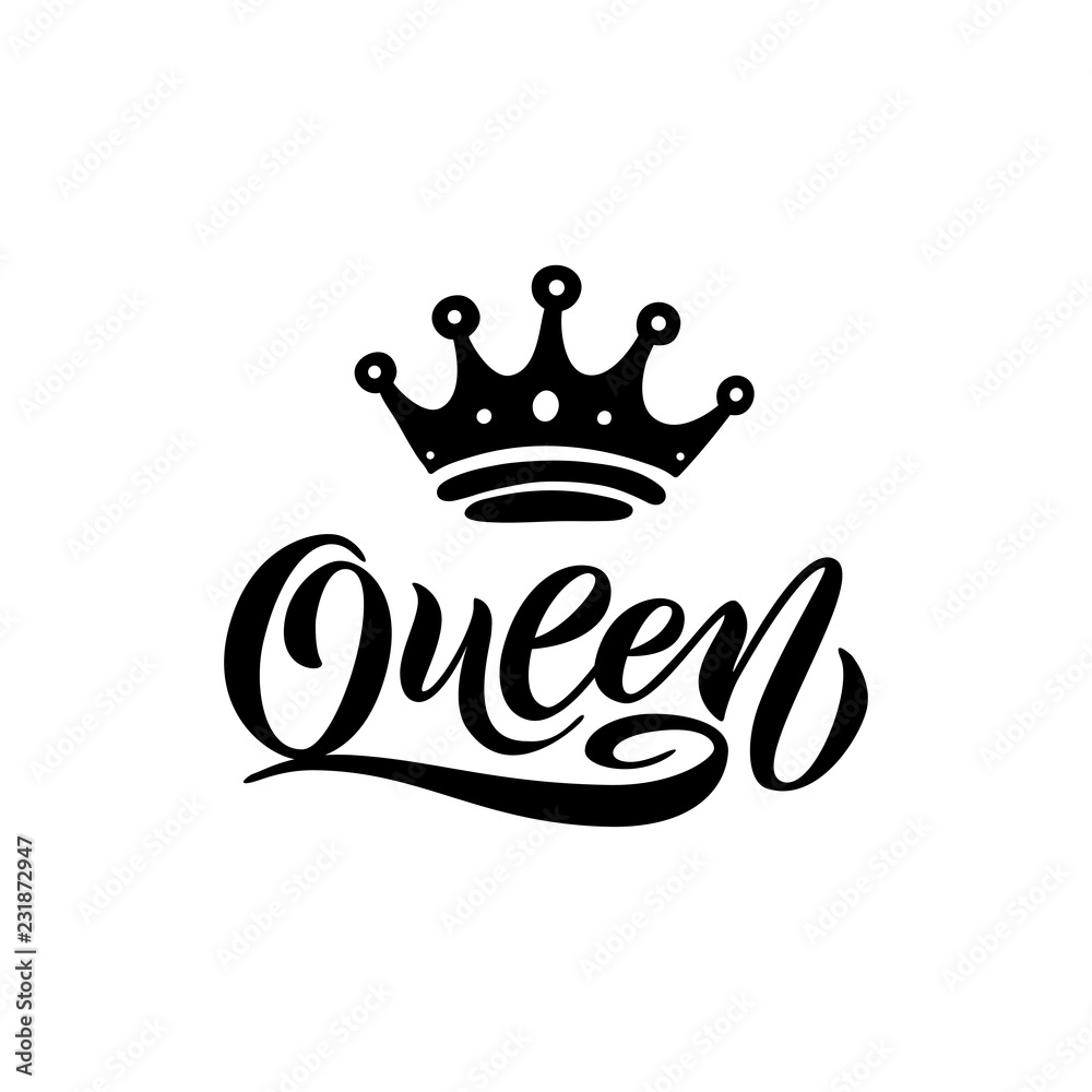 Queen word with crown. Hand lettering text vector illustration Stock ...