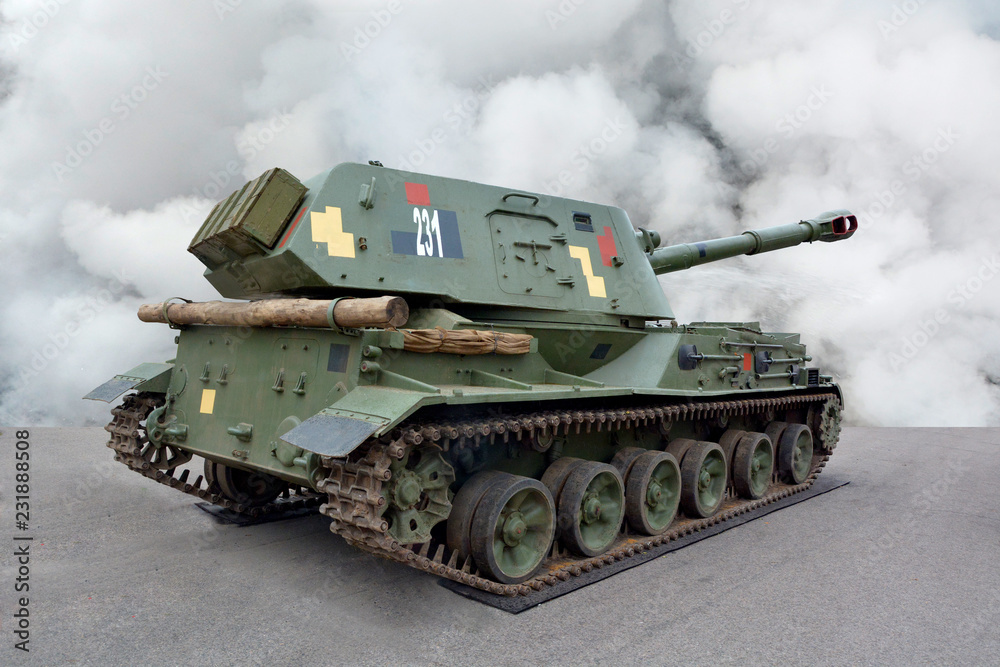 self-propelled howitzer rear-side view Stock Photo | Adobe Stock