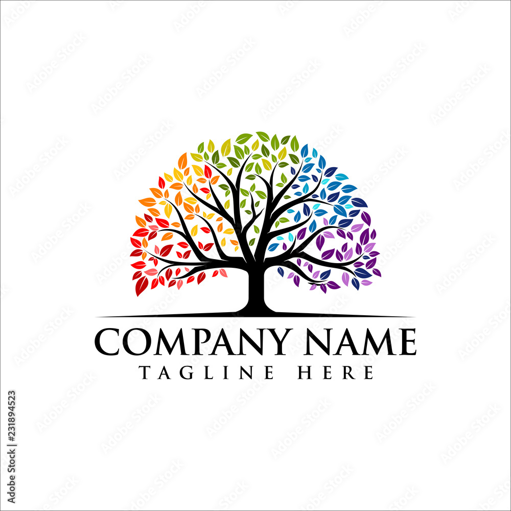 Abstract vibrant tree logo design, root vector - Tree of life logo ...