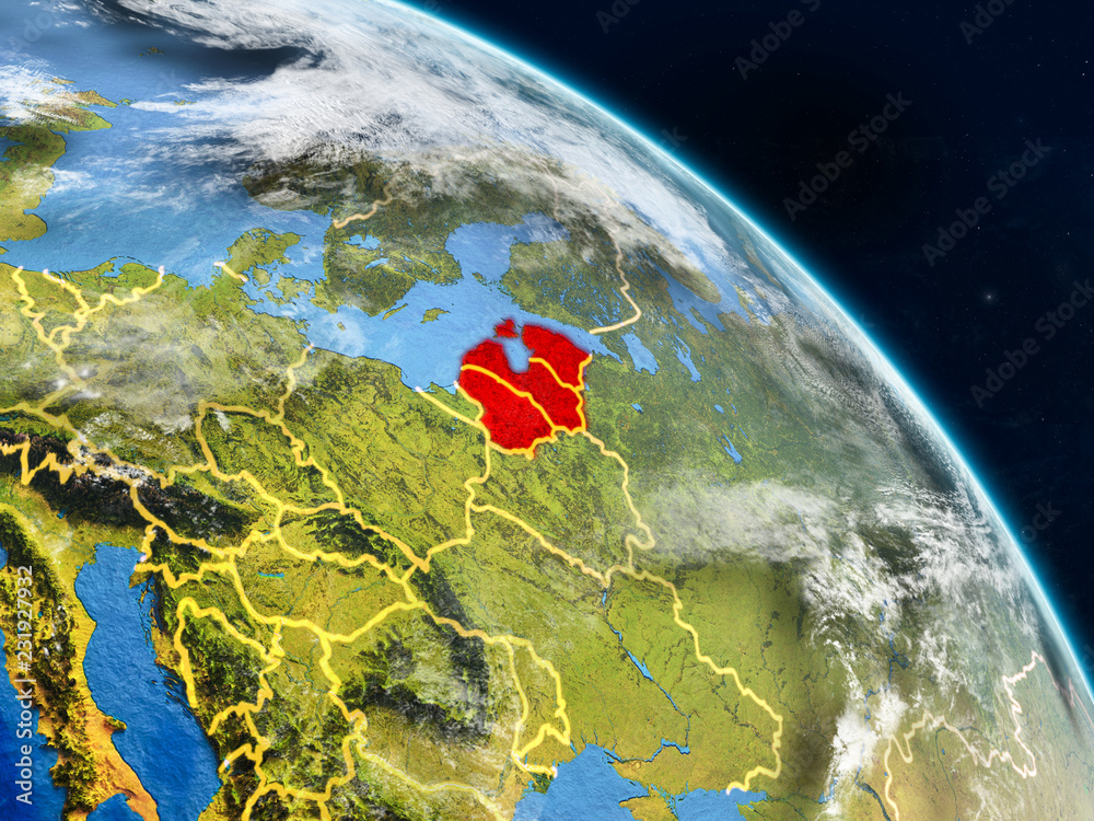 Baltic States from space on realistic model of planet Earth with ...