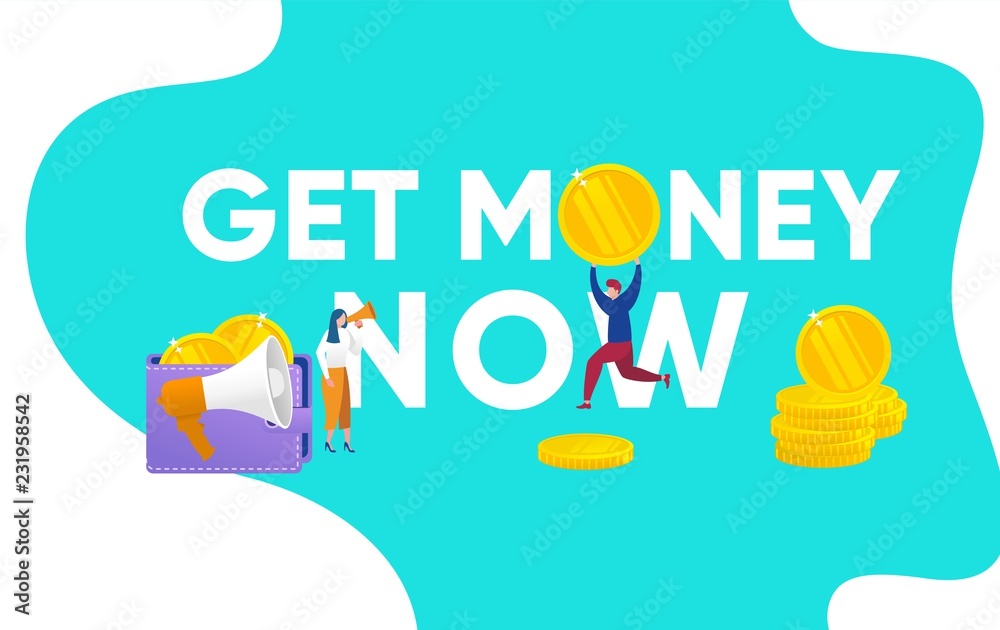 Group of people shouting on megaphone with get money now word vector ...