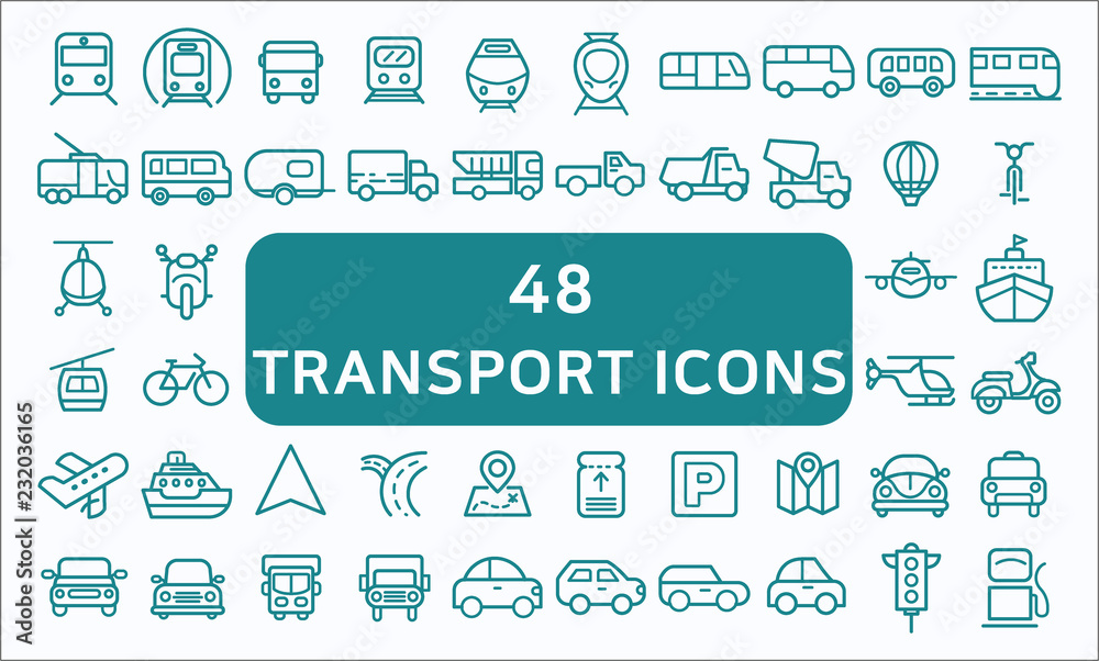 Set Of 48 Transport Related Vector Line Icons Contains such Icons as ...
