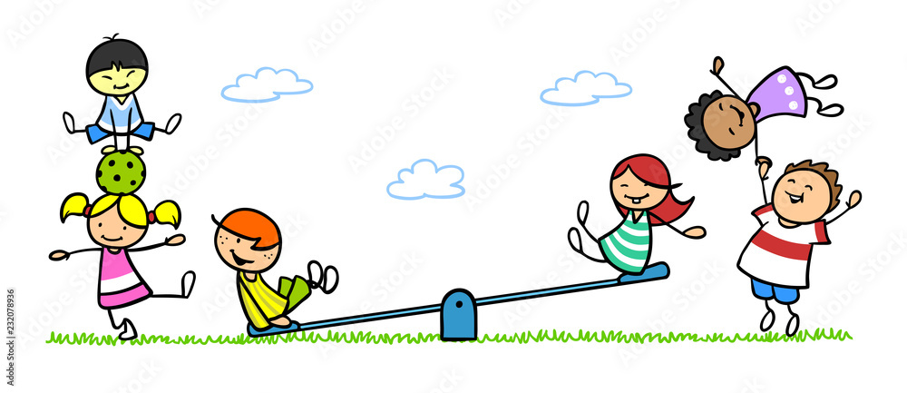 Gruppe Kinder beim Spielen auf Spielplatz mit Wippe Stock Illustration ...