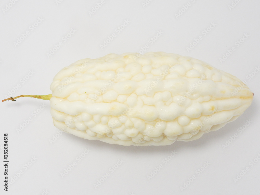 Top view of white bitter gourd (also called bitter melon, balsam pear ...