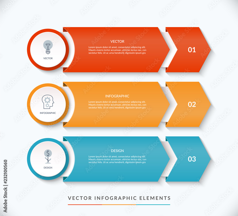 Vector infographic design template with 3 arrows pointing right. Can be ...