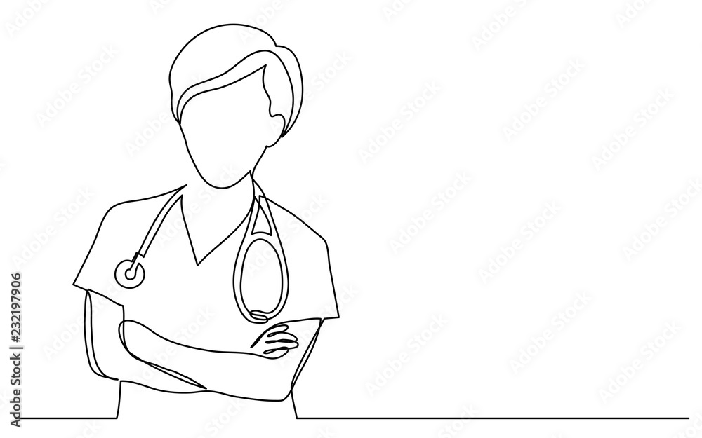 continuous vector line drawing of female doctor with crossed arms Stock ...