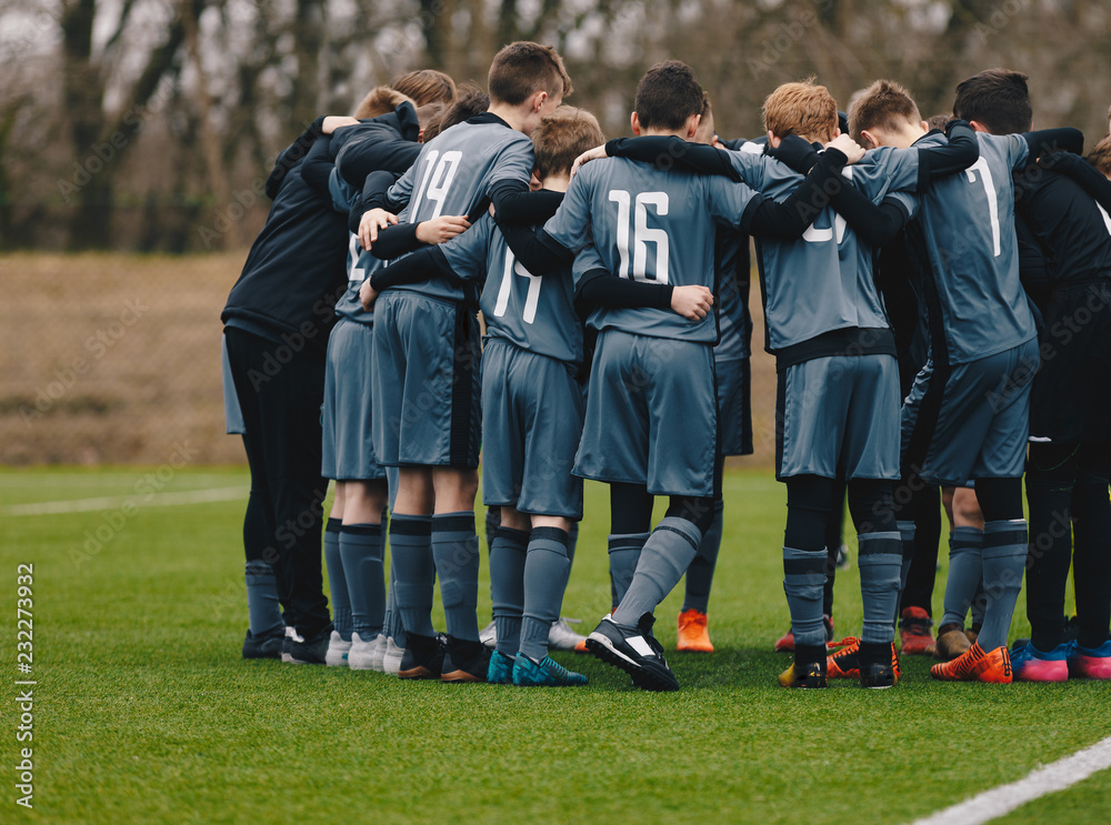 Boys Soccer Team Doing Motivational Pre Game Chant. Young Footballers ...