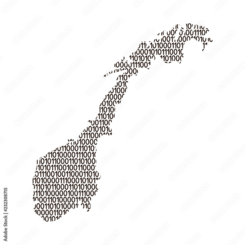 Norway map abstract schematic from black ones and zeros binary digital code. Vector illustration ...