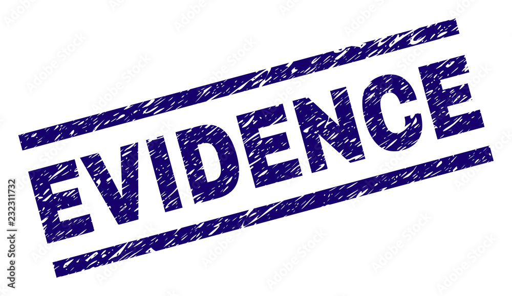 EVIDENCE seal print with scratced style. Blue vector rubber print of ...