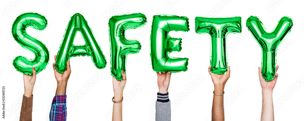 Green alphabet balloons forming the word safety Stock Photo | Adobe Stock