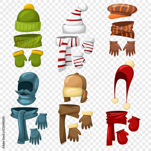 Winter scarf, hats and caps, gloves and mittens set for men and women ...