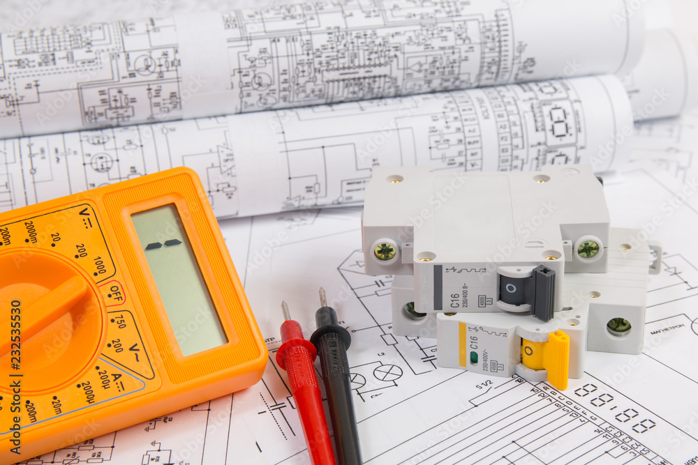 Electrical engineering drawings, modular circuit breaker and digital ...