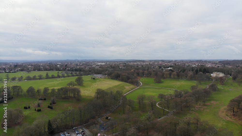 Roundhay Park aerial shots from above, showing paths, playing fields ...