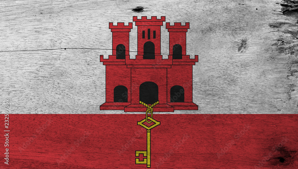 Flag of Gibraltar on wooden plate background. Grunge Gibraltar flag ...