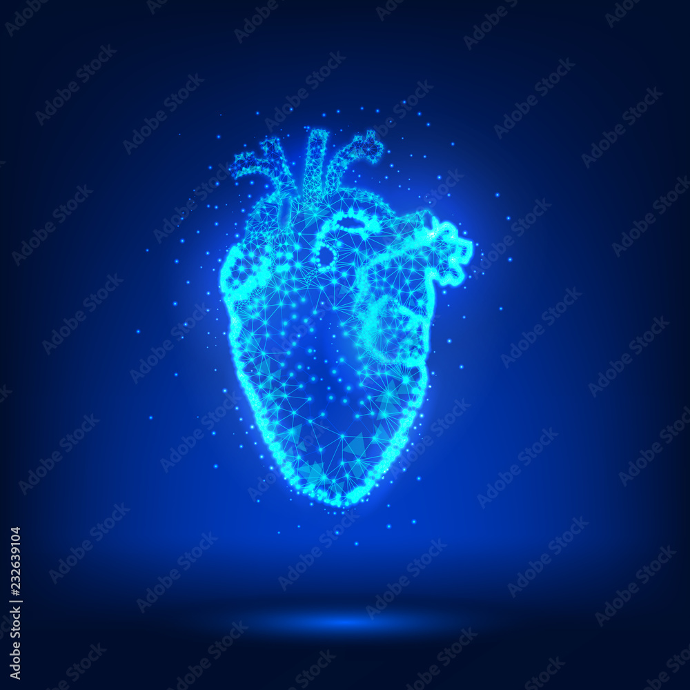 Low poly anatomical human heart on dark background. Polygonal image ...