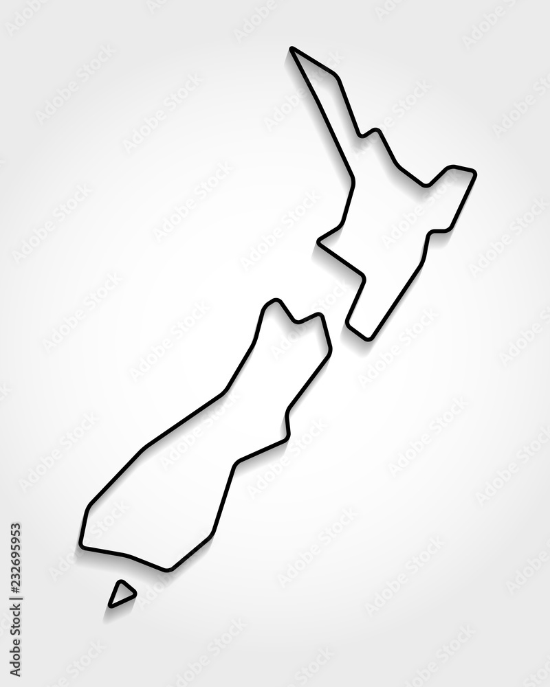 New Zealand, black outline map Stock Vector | Adobe Stock