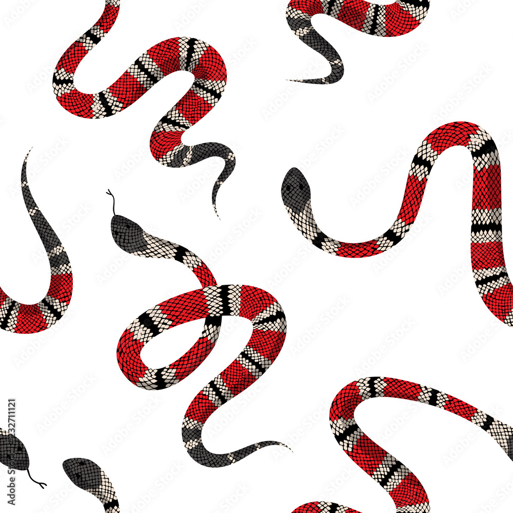 Coral Snakes Seamless Pattern. Snake Skin Fashion Background for ...