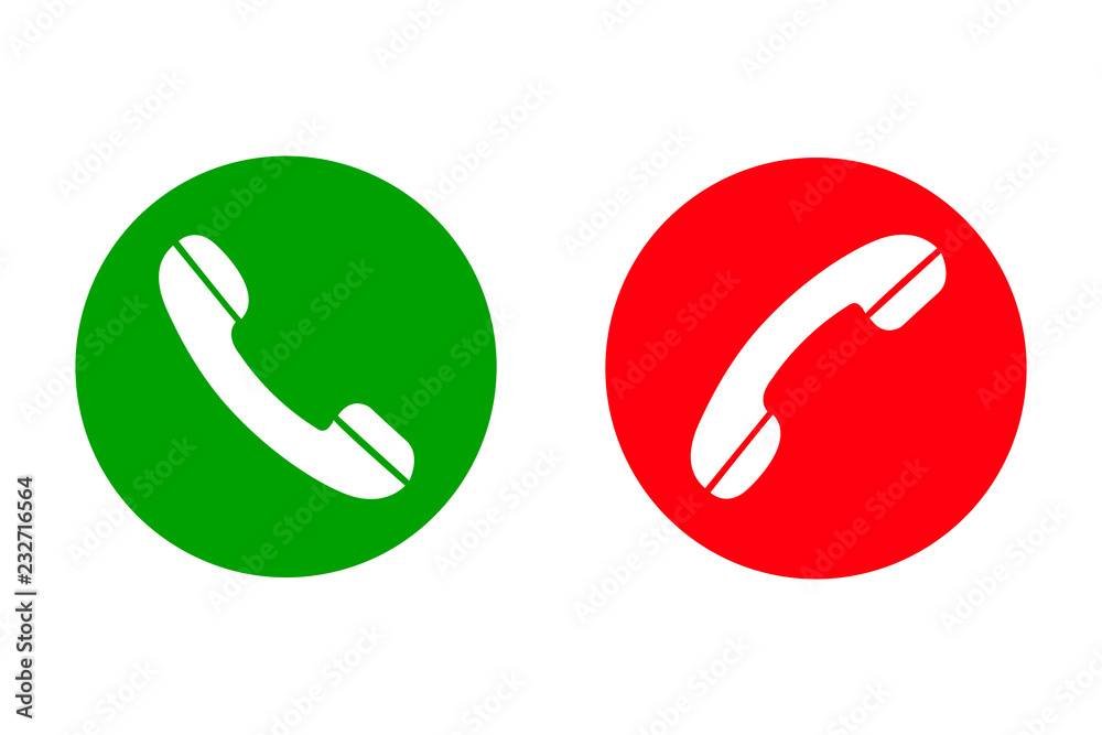 Accept & Decline call phone icon. Answer and decline phone call buttons, green and red – stock ...