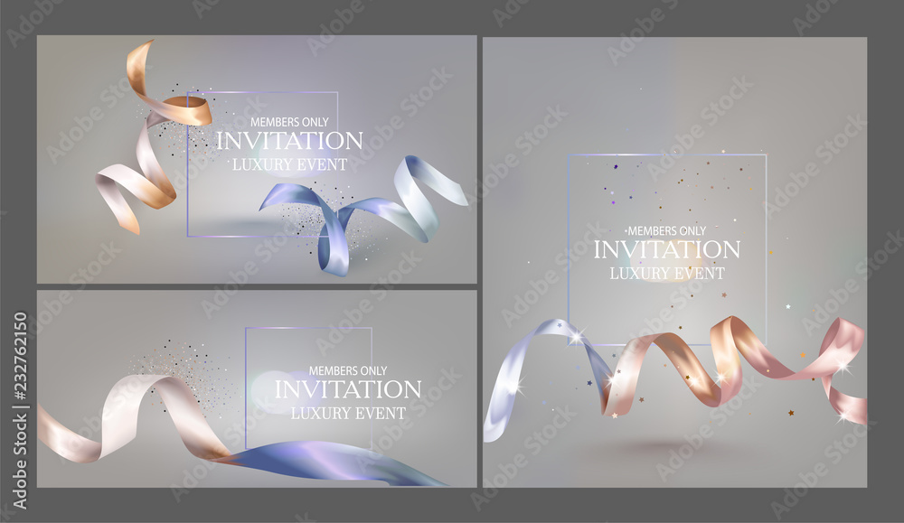 Invitation cards with two colored ribbons. Vector illustration Stock ...