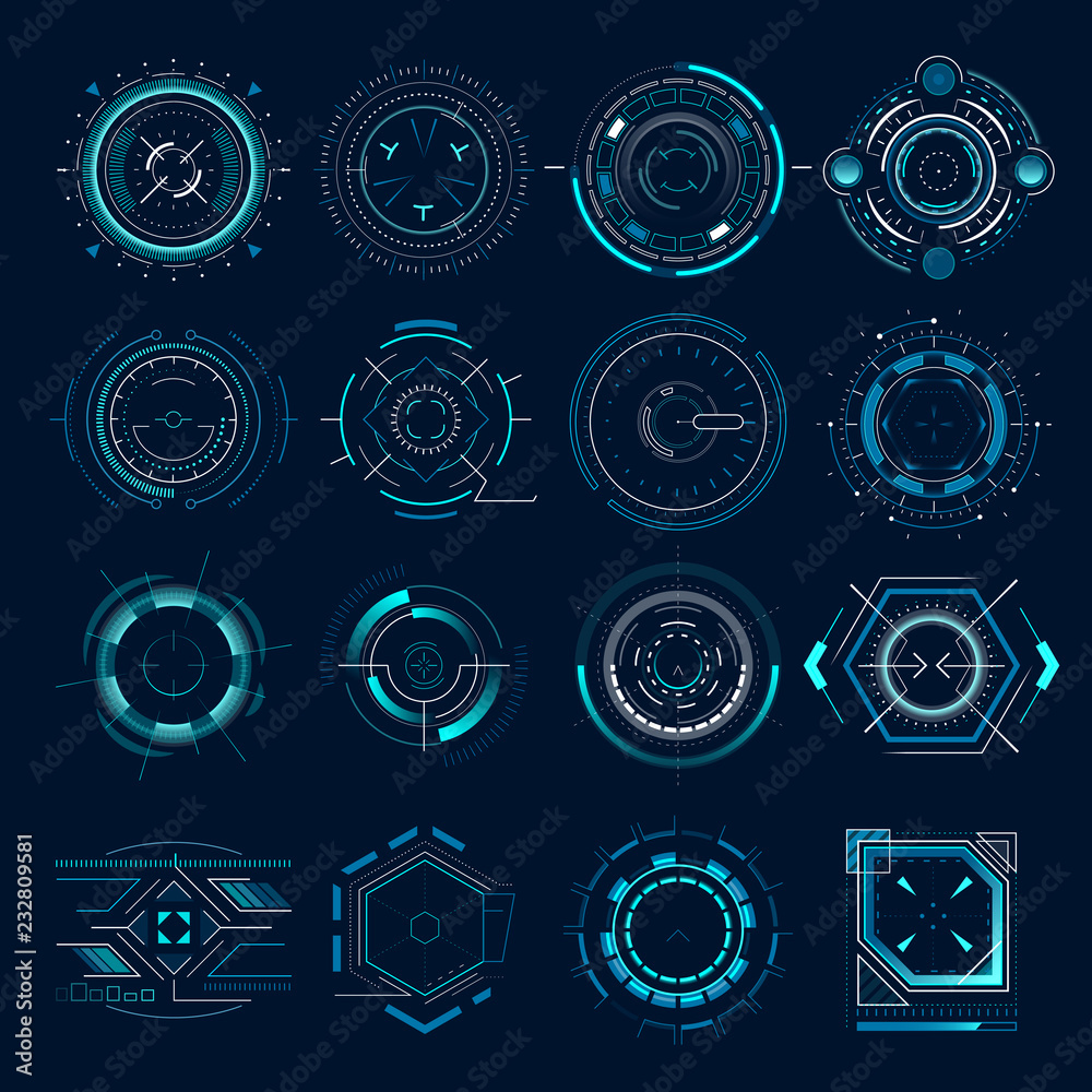 Futuristic optical aim. Military collimator sight, gun targets focus ...