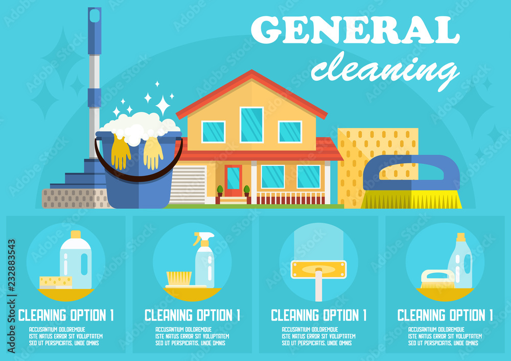 General Cleaning. Vector Flat Illustration. Stock Vector | Adobe Stock