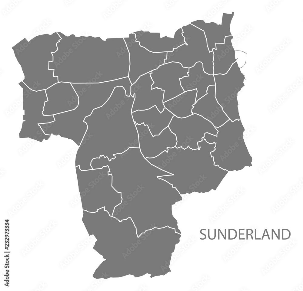 Sunderland city map with wards grey illustration silhouette shape Stock ...