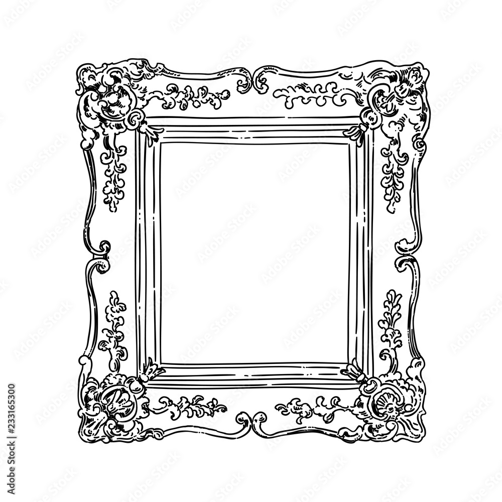 Vintage frame vector hand drawn illustration on white background. Retro ...