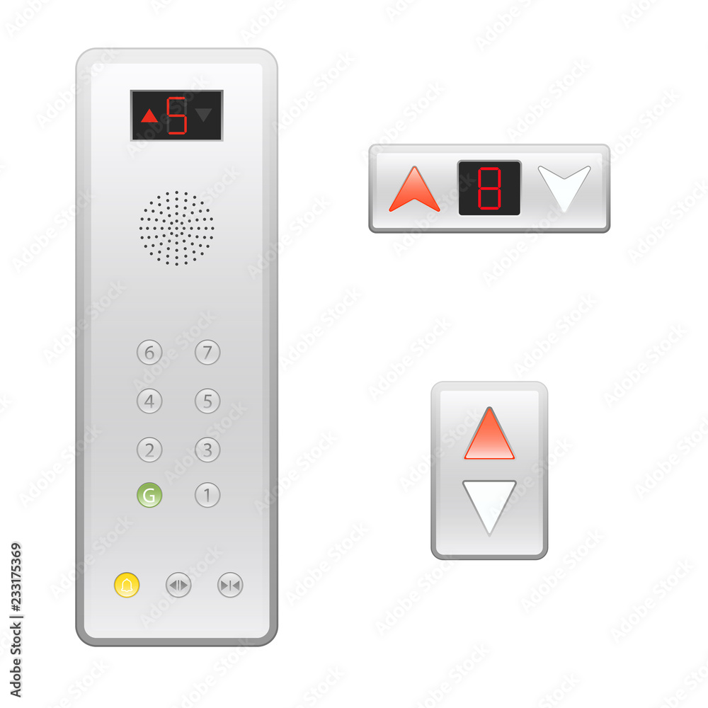 Elevator buttons panel icon set. Clipart image isolated on white ...