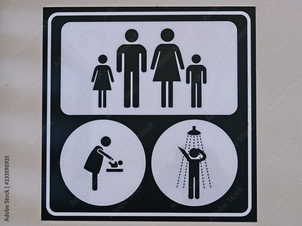 Public restroom signs for men, women, children, family, diaper changing ...