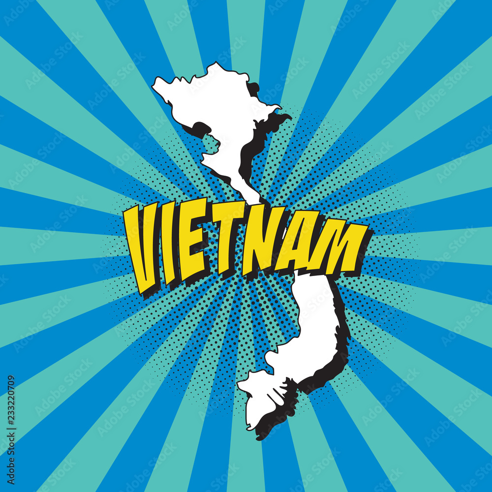 map of vietnam in retro pop art style with radial lines and halftone ...