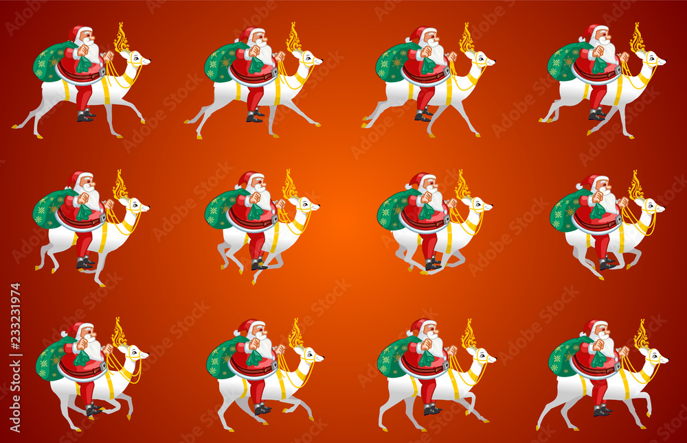 Santa Claus on deer run cycleanimation sprite sheet, Can be used for ...