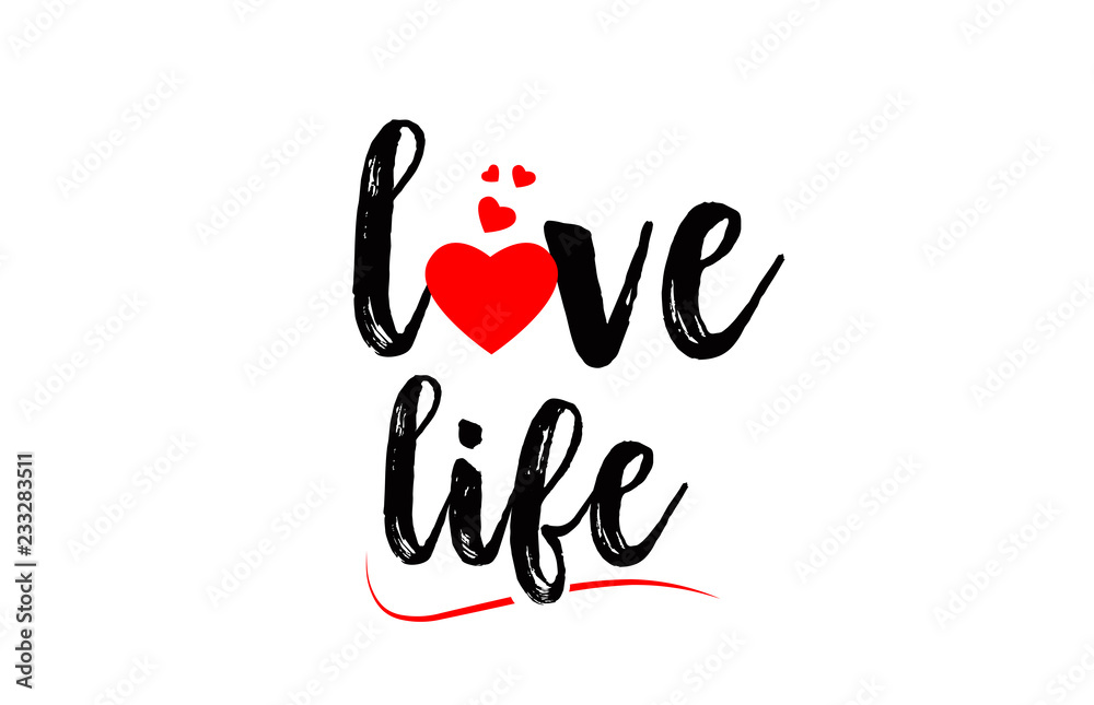 love life word text typography design logo icon with red love heart ...