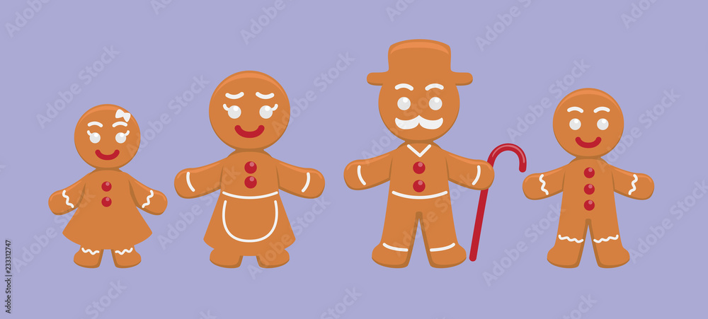 Cute Gingerbread Family Cartoon Vector Illustration Stock Vector ...