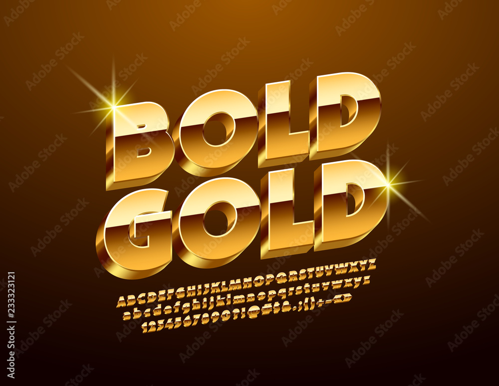 Luxury Golden 3D Font. Chic Alphabet Letters, Numbers and Symbols. Stock Vector | Adobe Stock