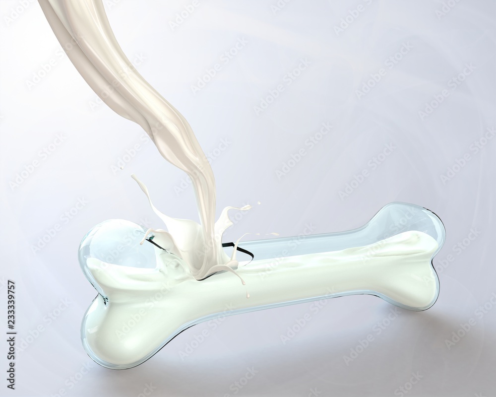 3d render Porous bone don't milk, Flow milk change to bone shape ...