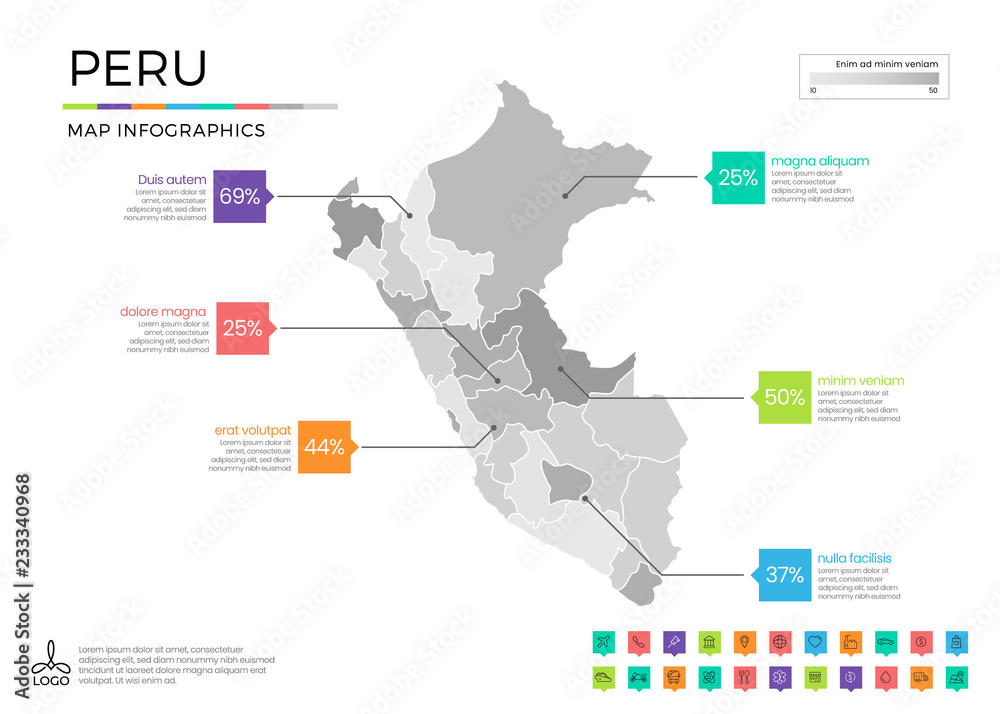Peru map infographics with editable separated layers, zones, elements ...