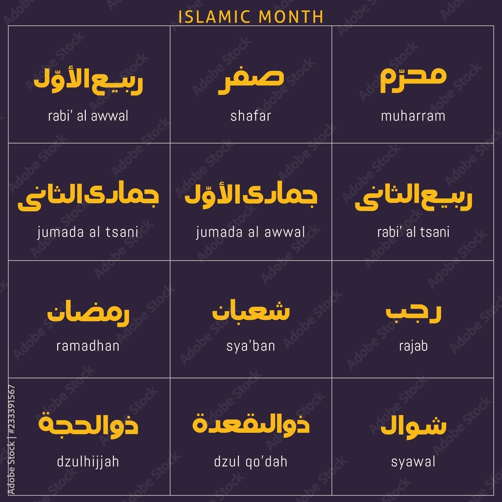 Arabic calligraphy text of month Islamic Hijri Calendar in cute arabic ...