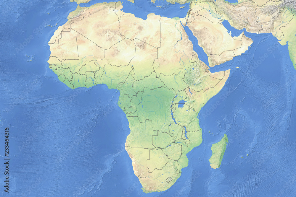 Physical map of countries in Africa - detailed topography based on ...