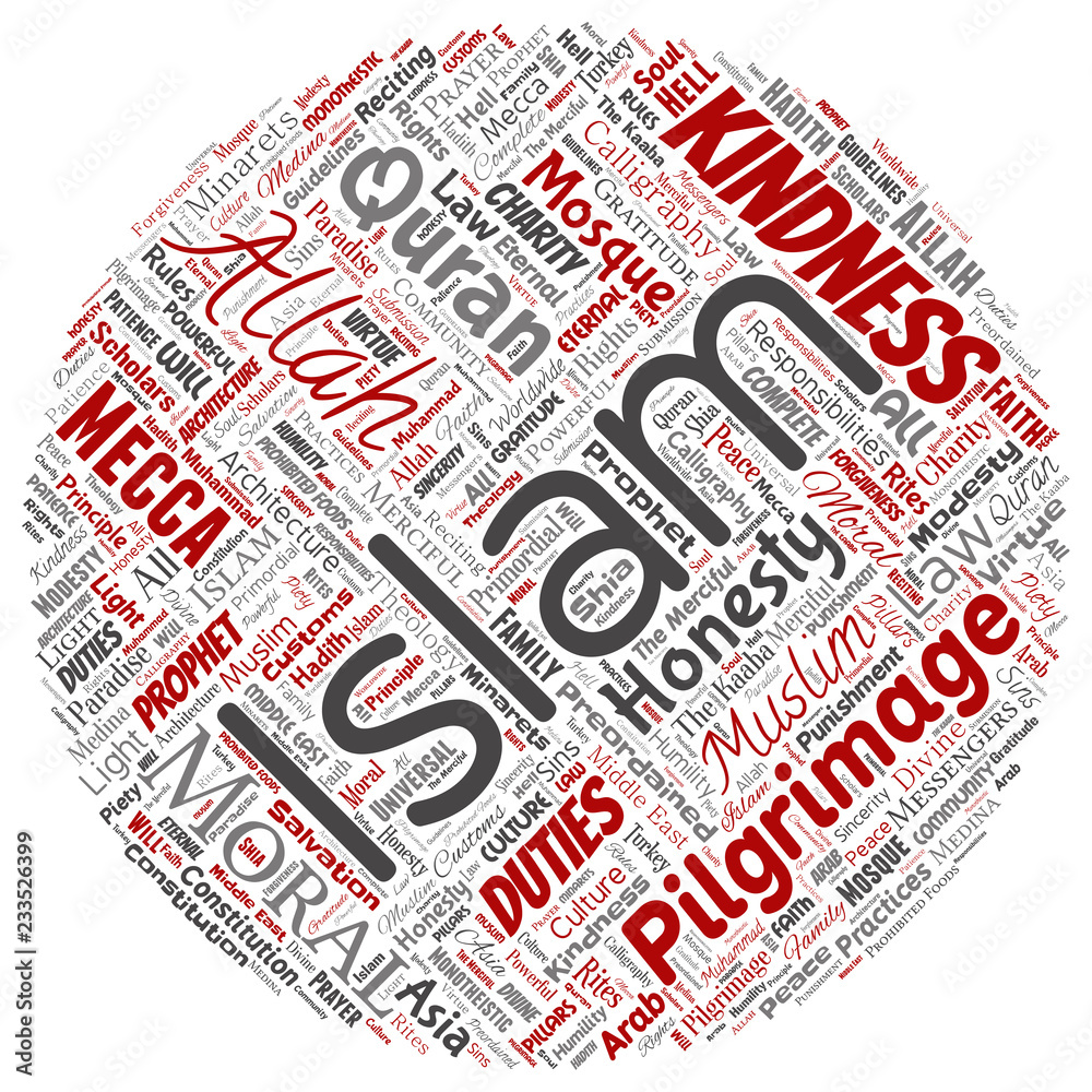 Vector conceptual islam, prophet, mosque round circle red word cloud ...