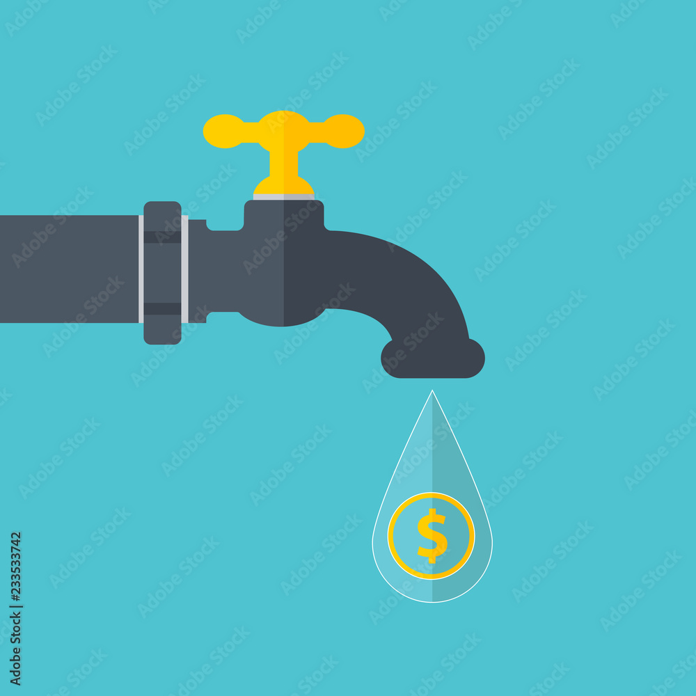 Dripping Tap with Coin. Vector illustration Stock Vector | Adobe Stock