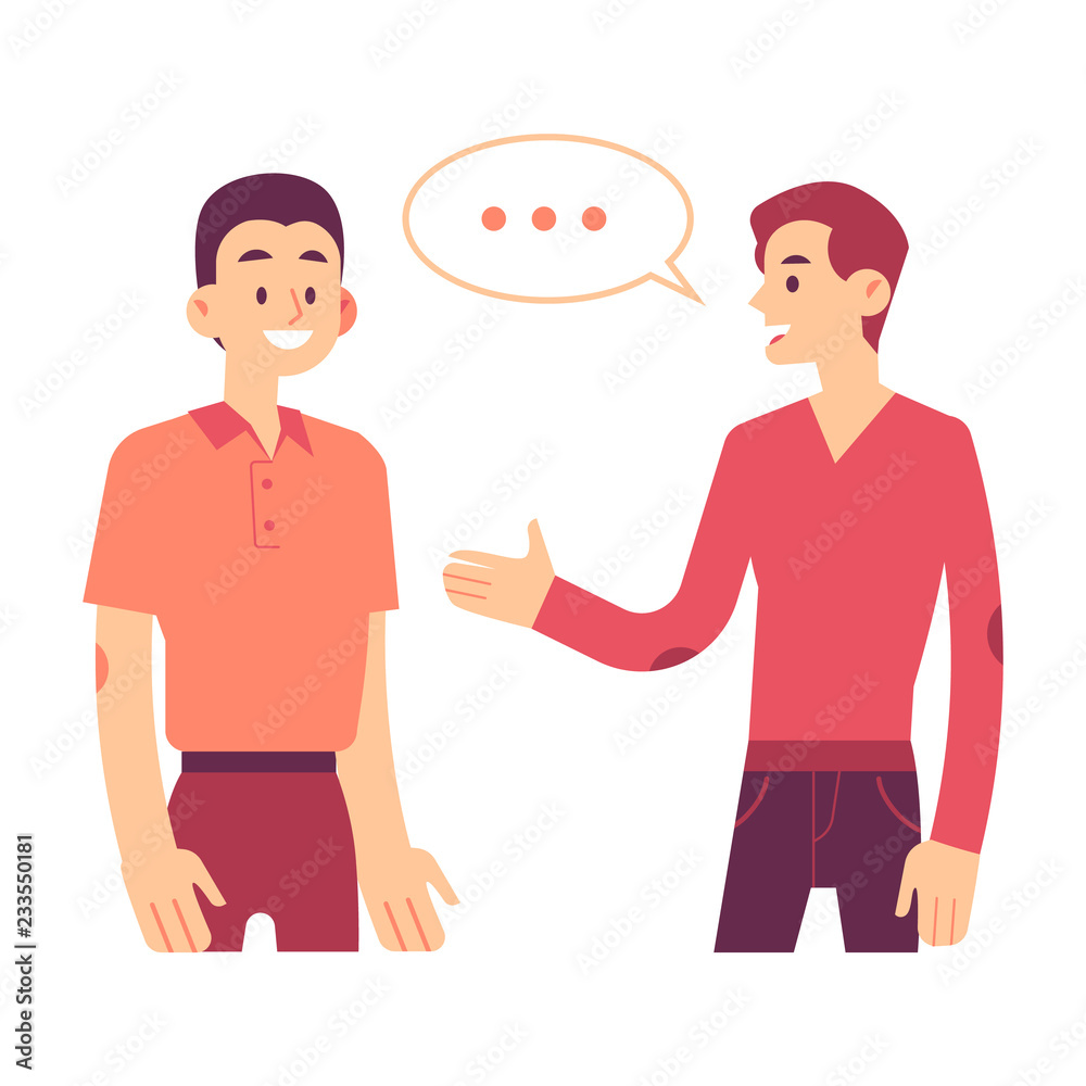 Two men communicating vector illustration in flat style - young male ...