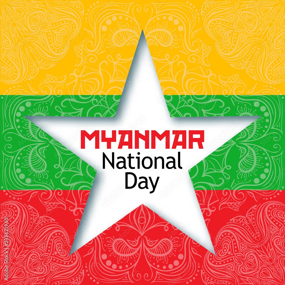 Myanmar (Burma) National day background. Myanmar flag vector ...