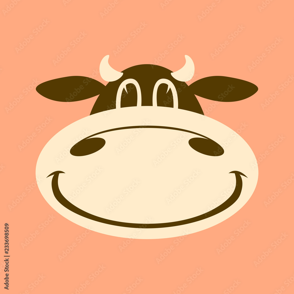 cartoon cow face .flat style.front view Stock Vector | Adobe Stock