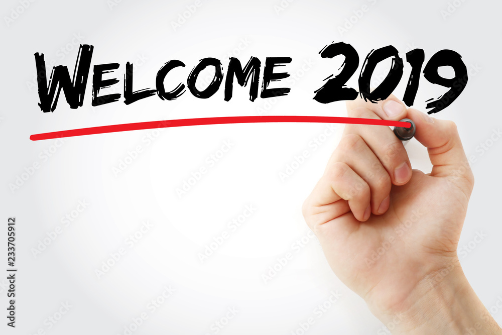 Hand writing Welcome 2019 with marker, concept background Stock Photo ...