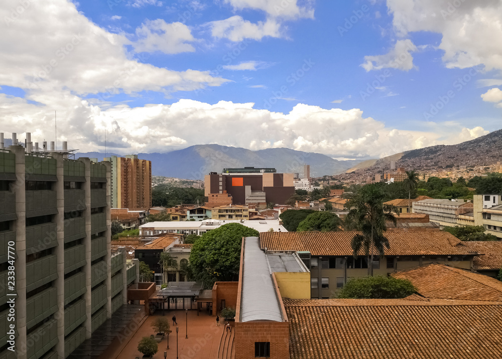 Overview of the city of Medellin, Colombia. Detail of traditional ...