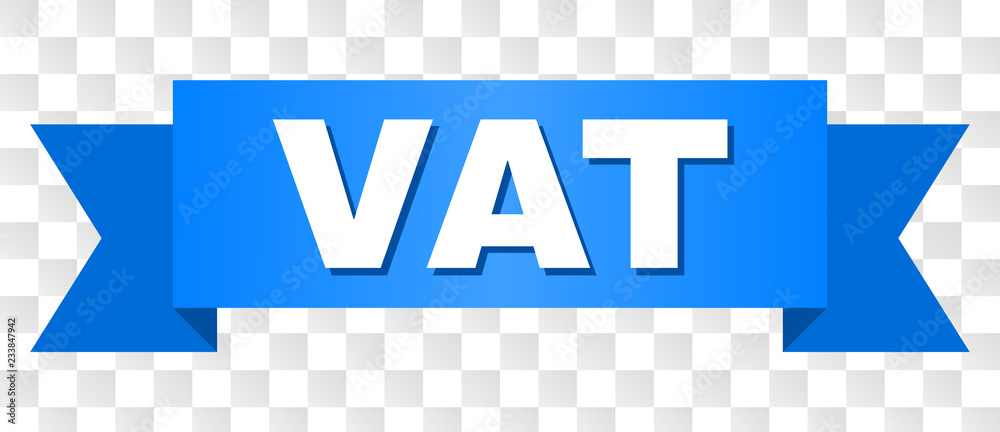 VAT text on a ribbon. Designed with white title and blue stripe. Vector ...